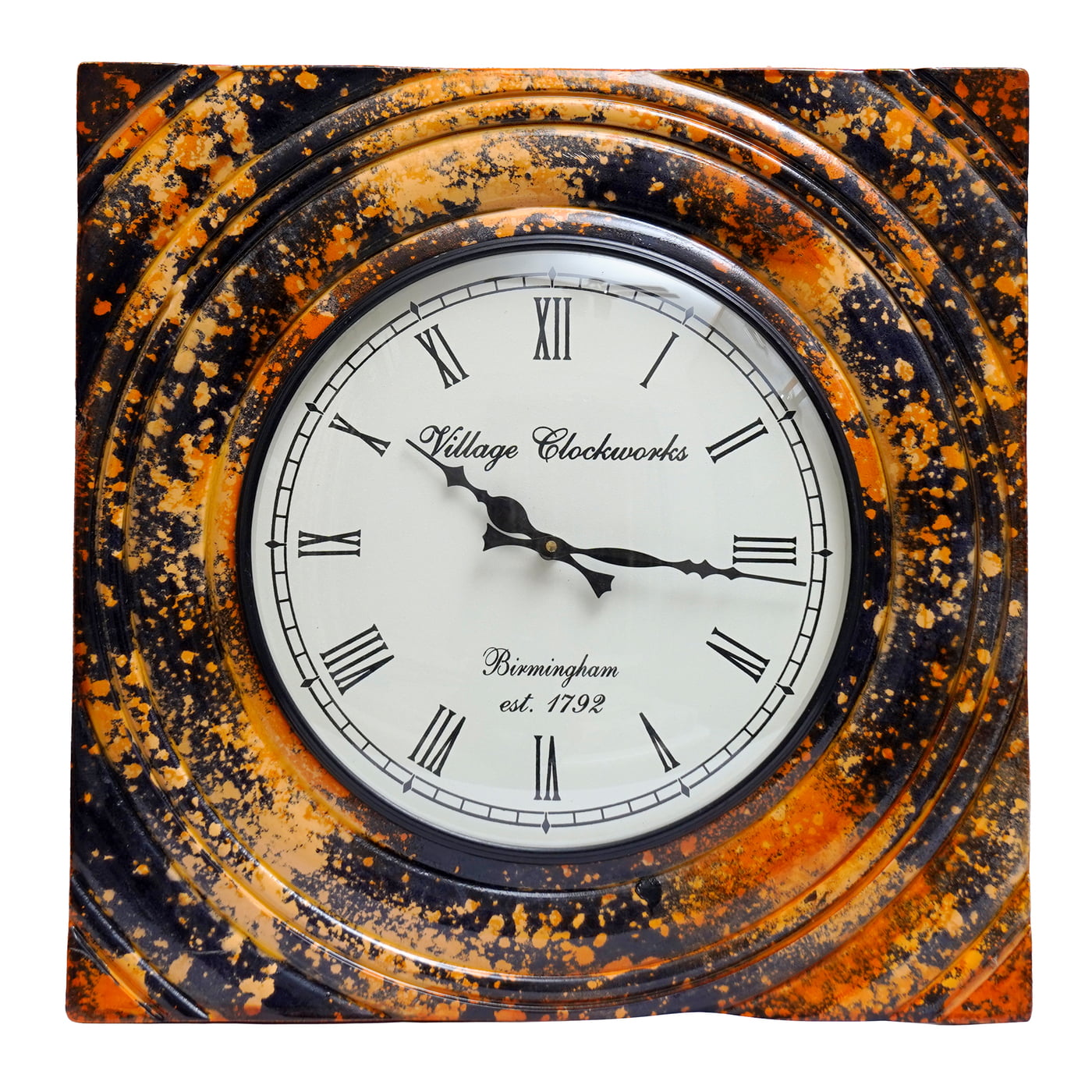 Rustic Wooden Square Clock with Marble Finish - 18x18 Inch, 12 Inch Dial