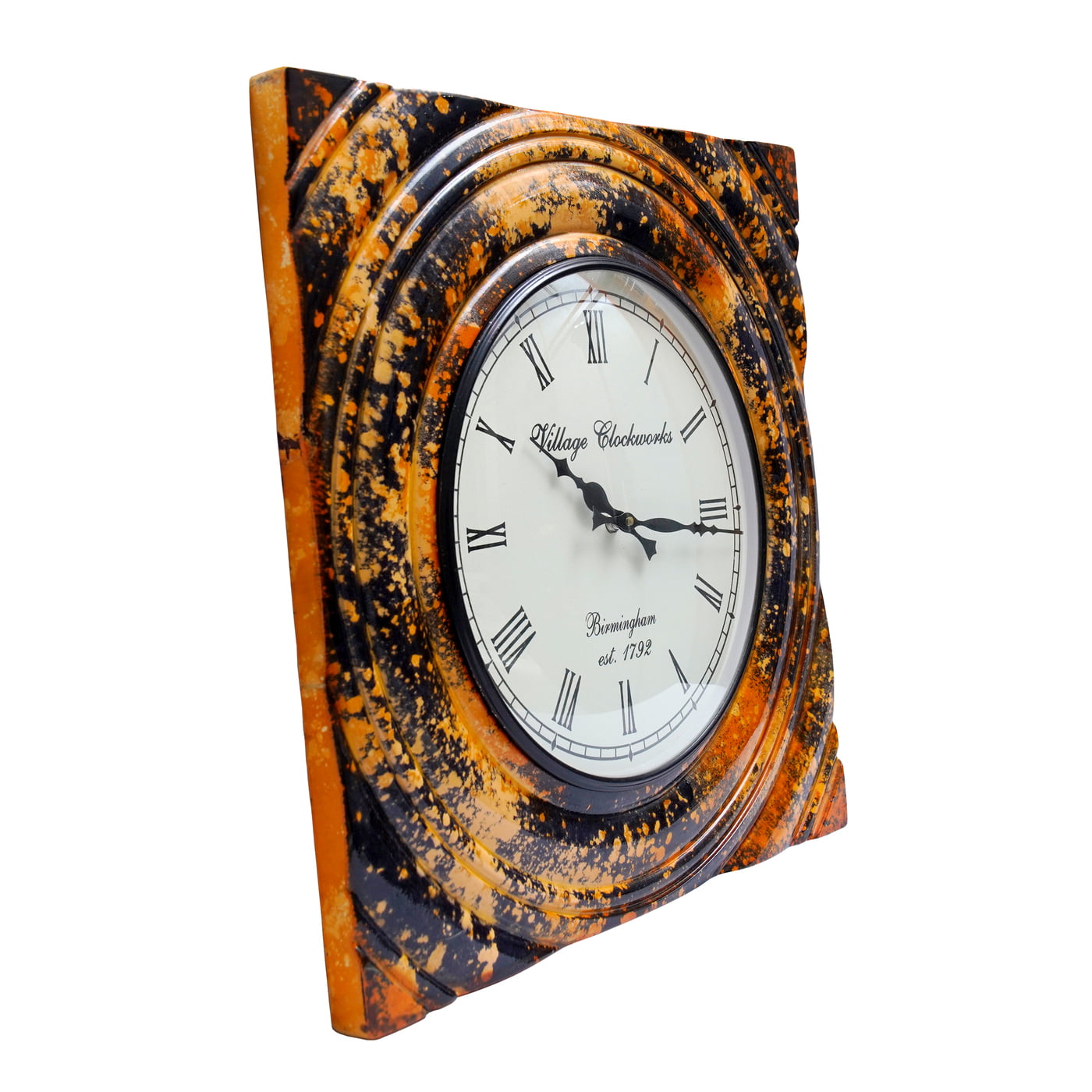 Rustic Wooden Square Clock with Marble Finish - 18x18 Inch, 12 Inch Dial