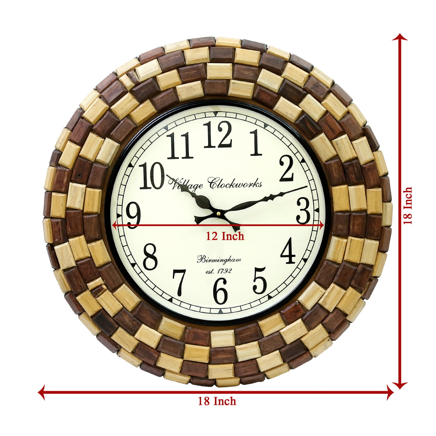 Decorative Wooden Clock - Unique Handcrafted 18 Inch Round Analog Design