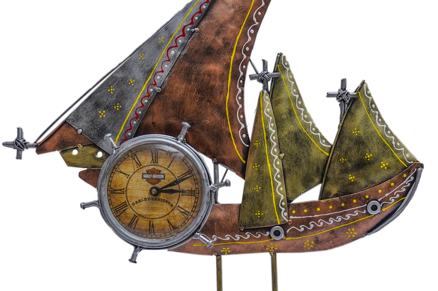 Sail Through Time with the Iron Metal Ship Table Clock - 17x5x18 Inch